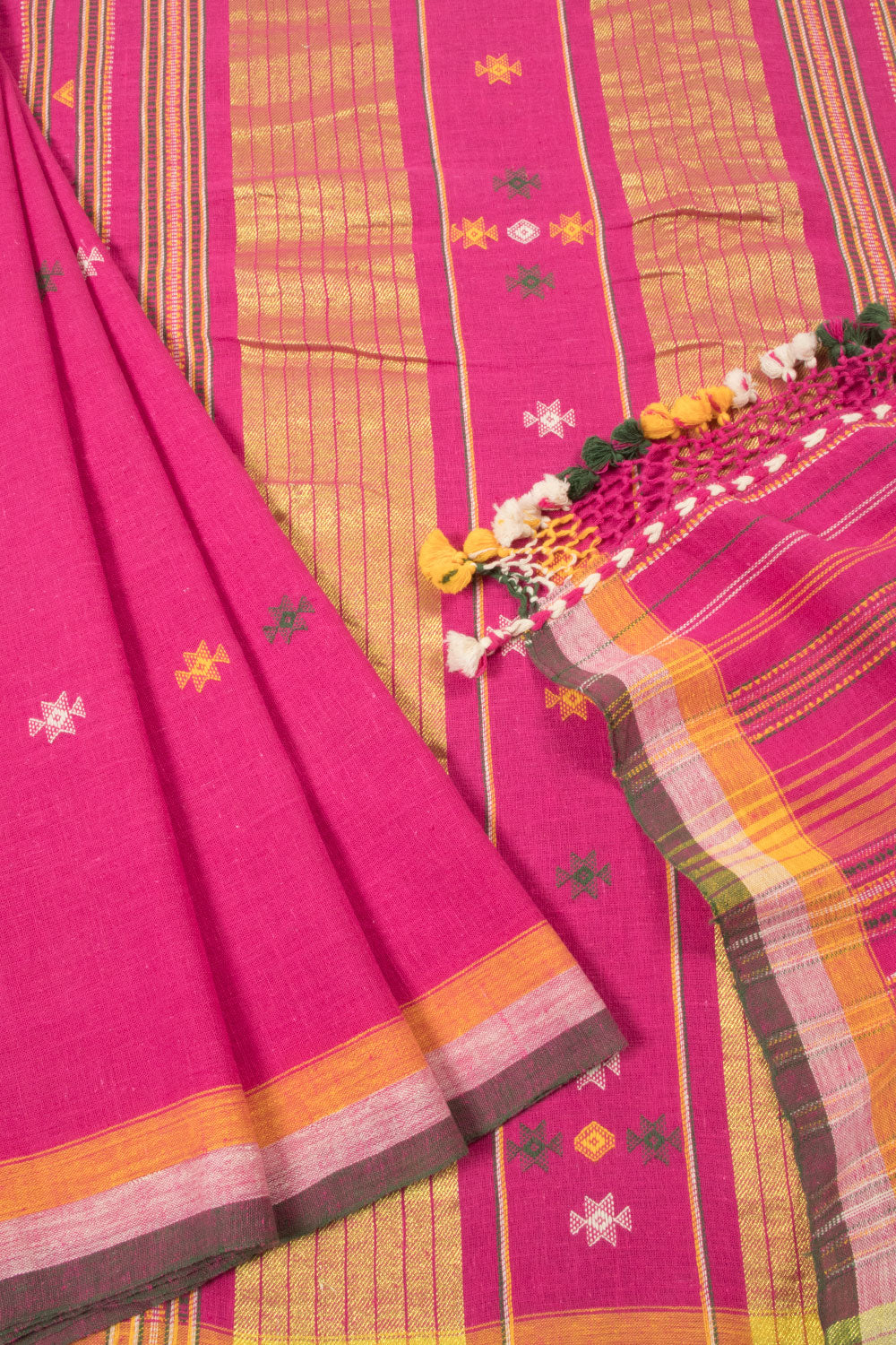 Red Handloom Bhujodi Kala Cotton Saree | Avishya.com
