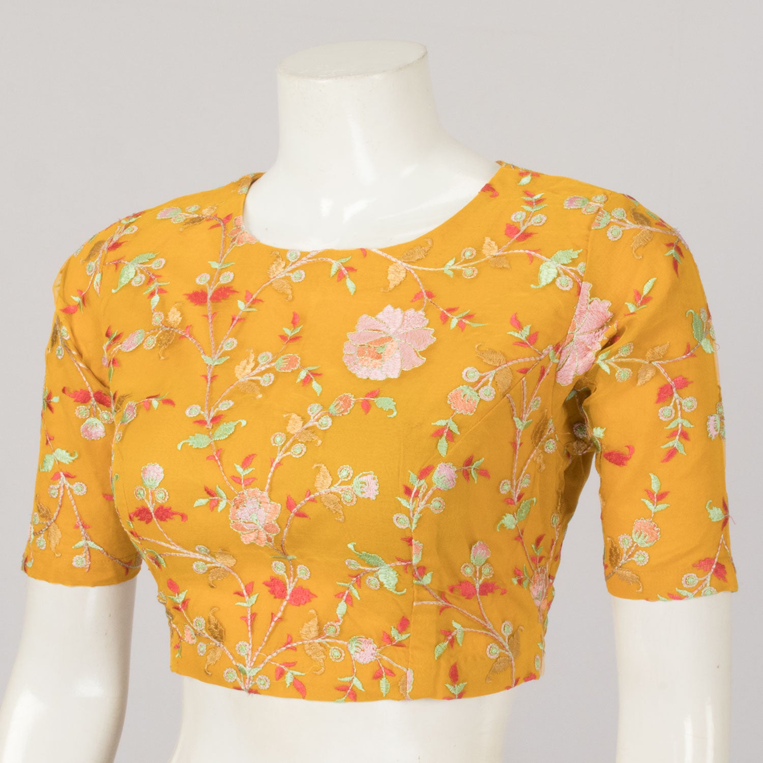 Yellow Hand Embroidered Net Silk Blouse | Avishya.com