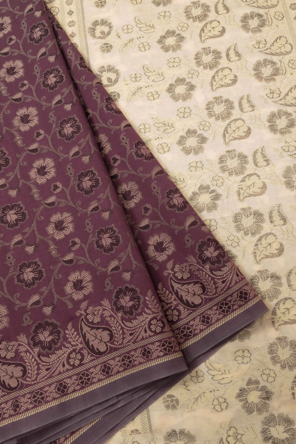 Dark Wine Handloom Himroo Silk Cotton Saree | Avishya.com