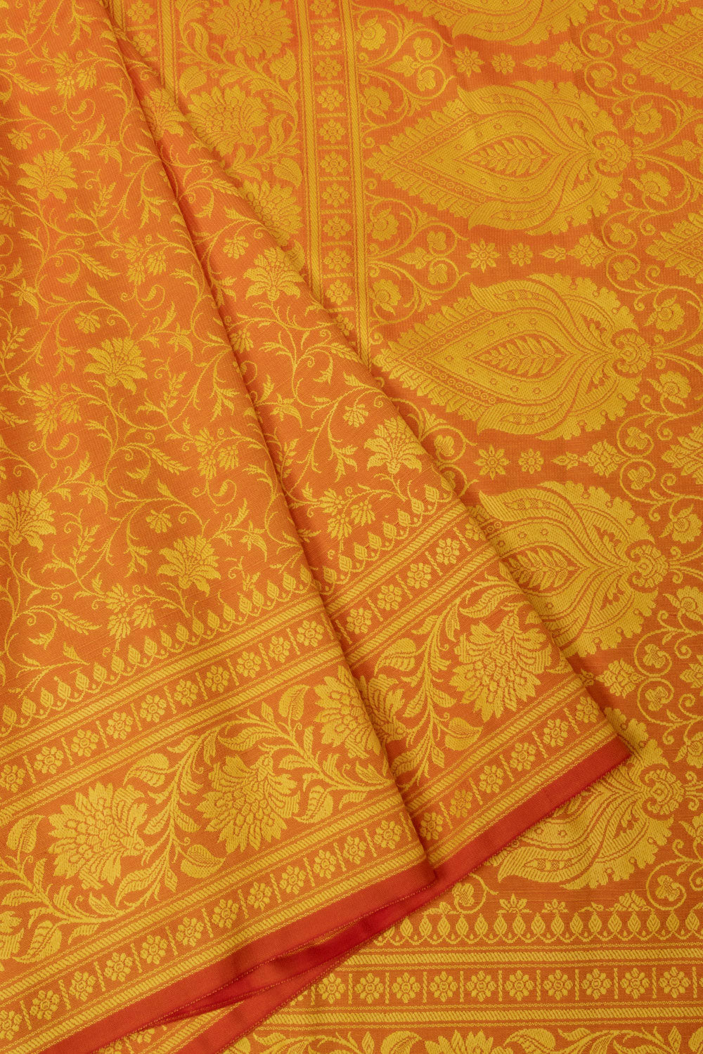 Fire Yellow Handloom Himroo Silk Saree | Avishya.com