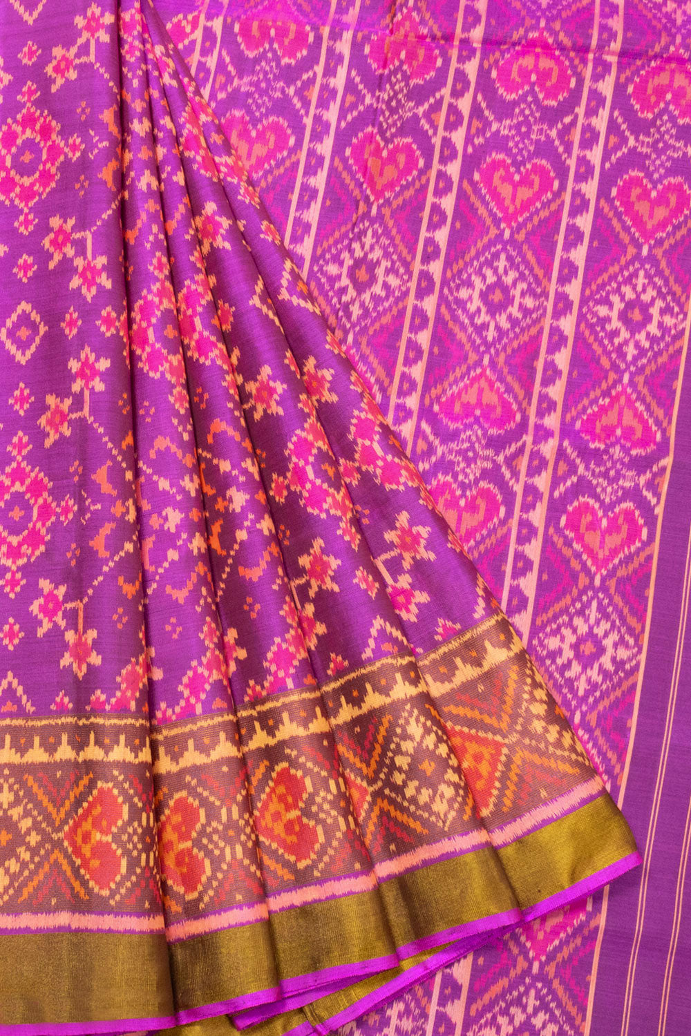 Violet Handloom Patola Ikat Silk Saree | Avishya.com