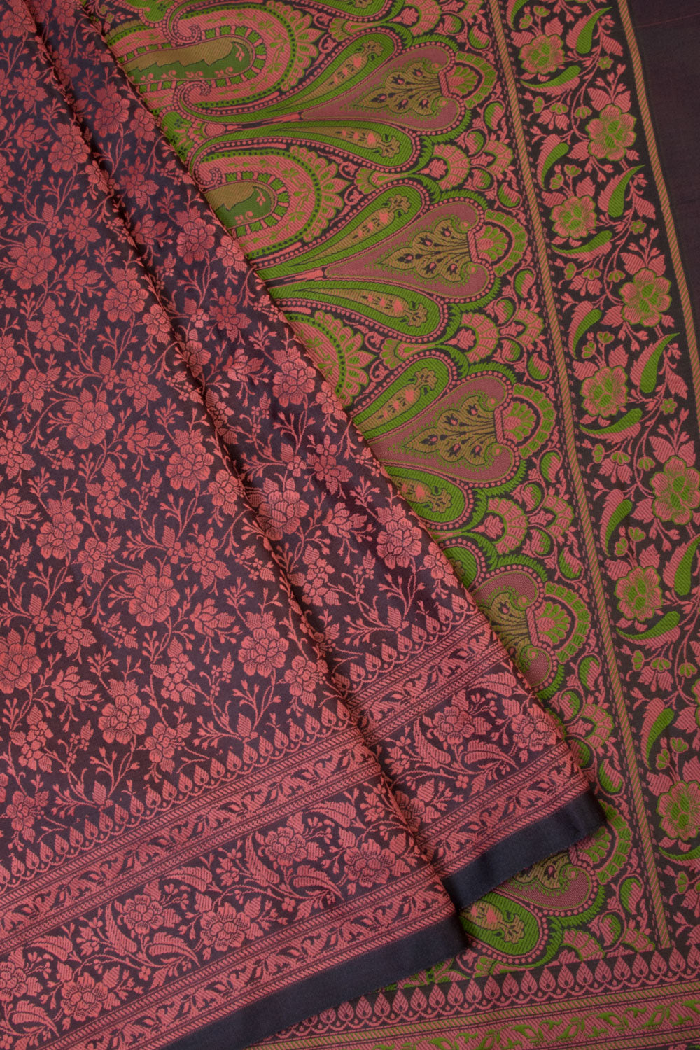 Brown Handloom Himroo Banana Silk Saree 10068029 | Avishya.com