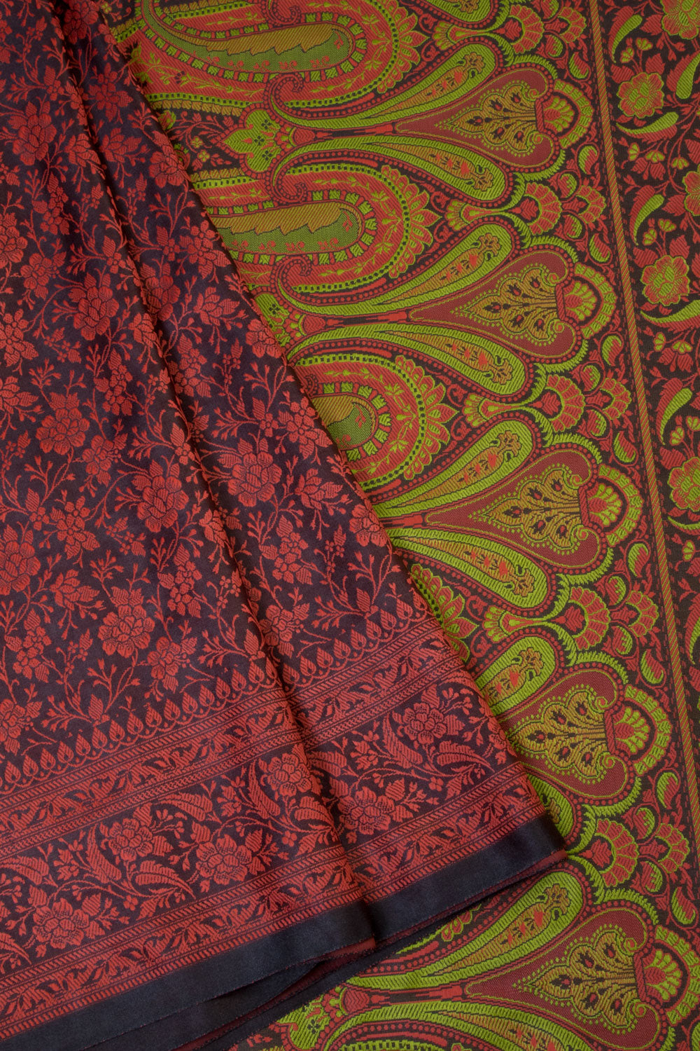 Black Handloom Himroo Banana Silk Saree 10068030 | Avishya.com