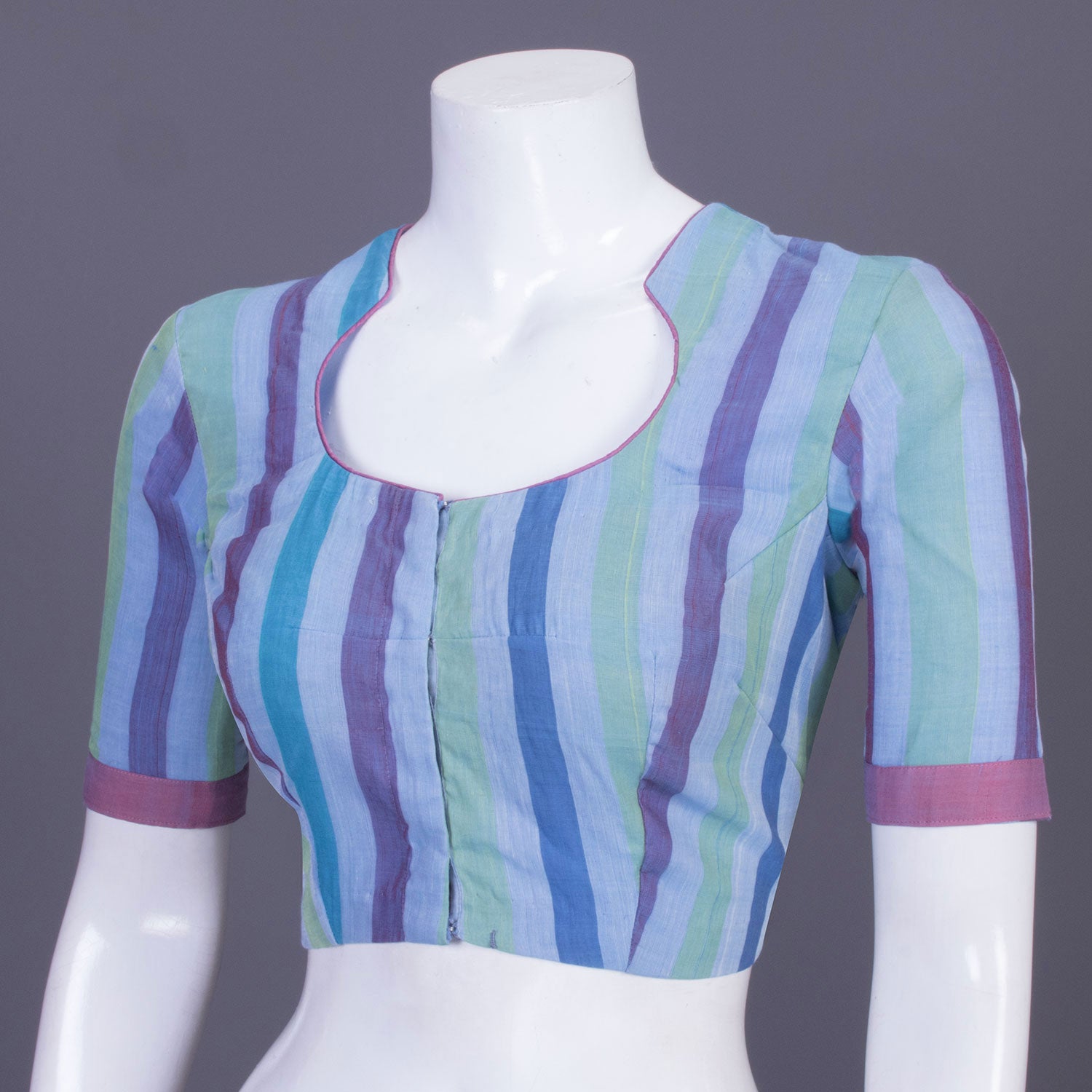 Steel Blue Striped Andhra Cotton Blouse 10070431 – Avishya.com