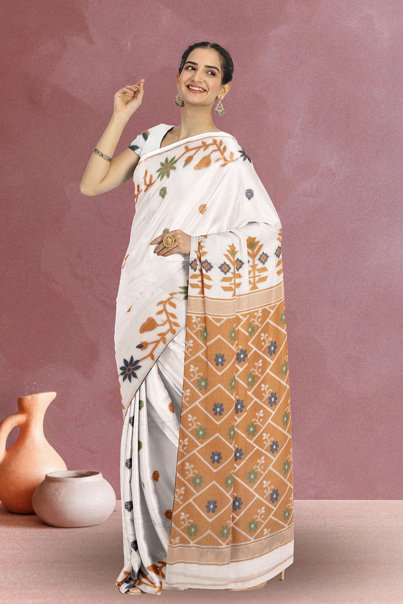 Cream Bengal Handwoven Cotton Saree 10075352 – Avishya.com