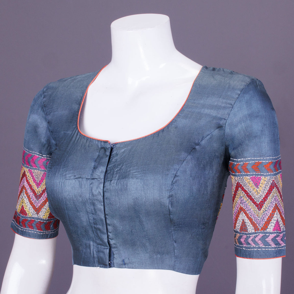Grey Kantha Embroidered Tussar Blouse 10069588 – Avishya.com