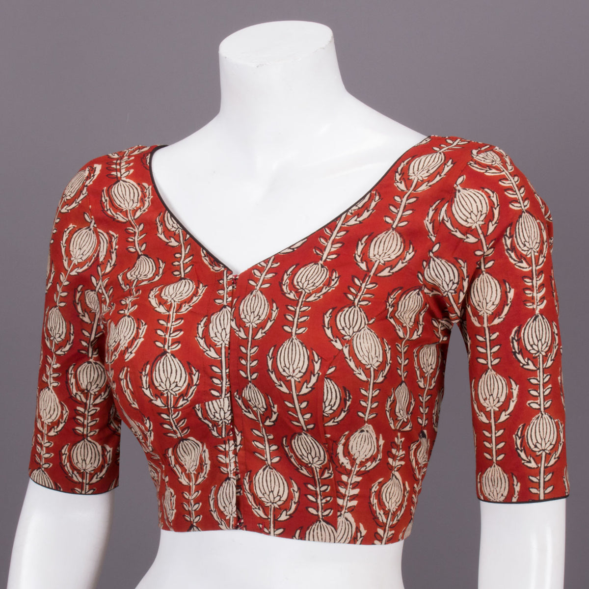 Red Hand Block Printed Cotton Blouse 10073314 – Avishya.com