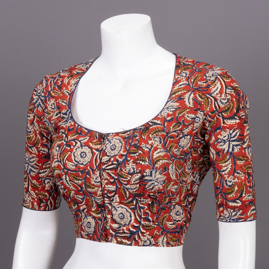 Red Hand Block Printed Cotton Blouse 10073319 – Avishya.com