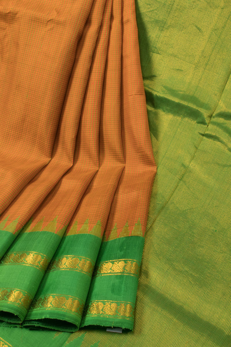 Rust Orange Handloom Gadwal Kuttu Silk Saree | Avishya.com