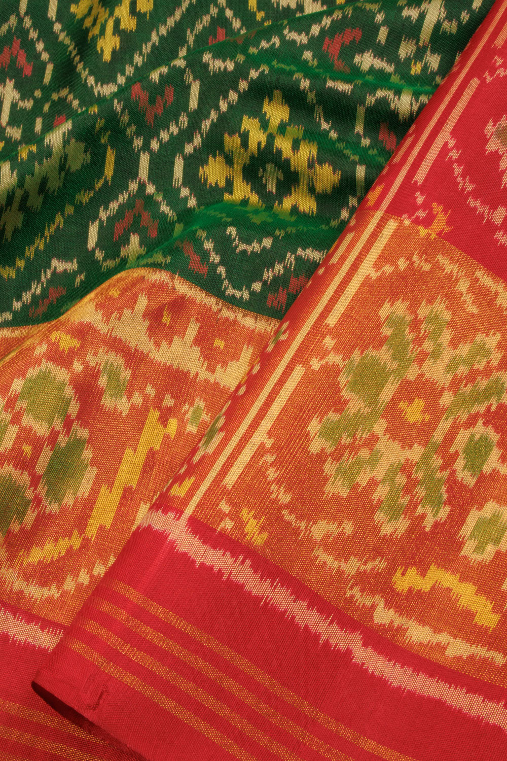 Green Handloom Patola Ikat Silk Saree 10068253 – Avishya.com