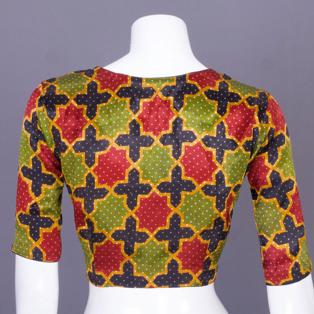 Green Handblock Printed Mashru Blouse 10069598 – Avishya.com