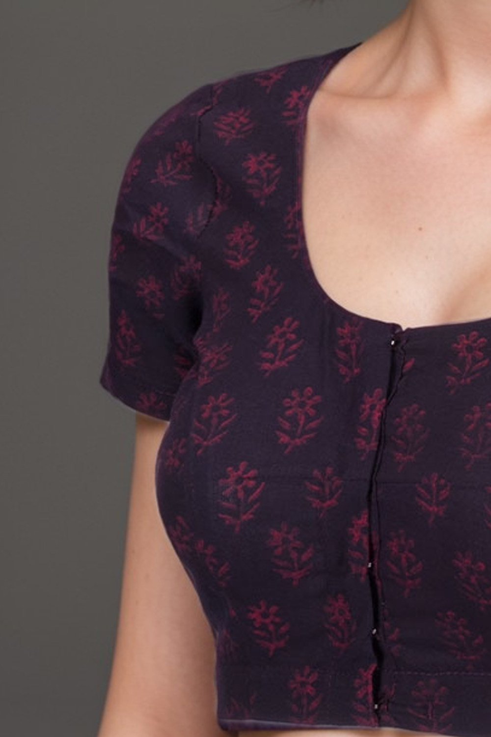 Maroon Floral Motif Indigo Hand Block Print Cotton Blouse 10074599 ...