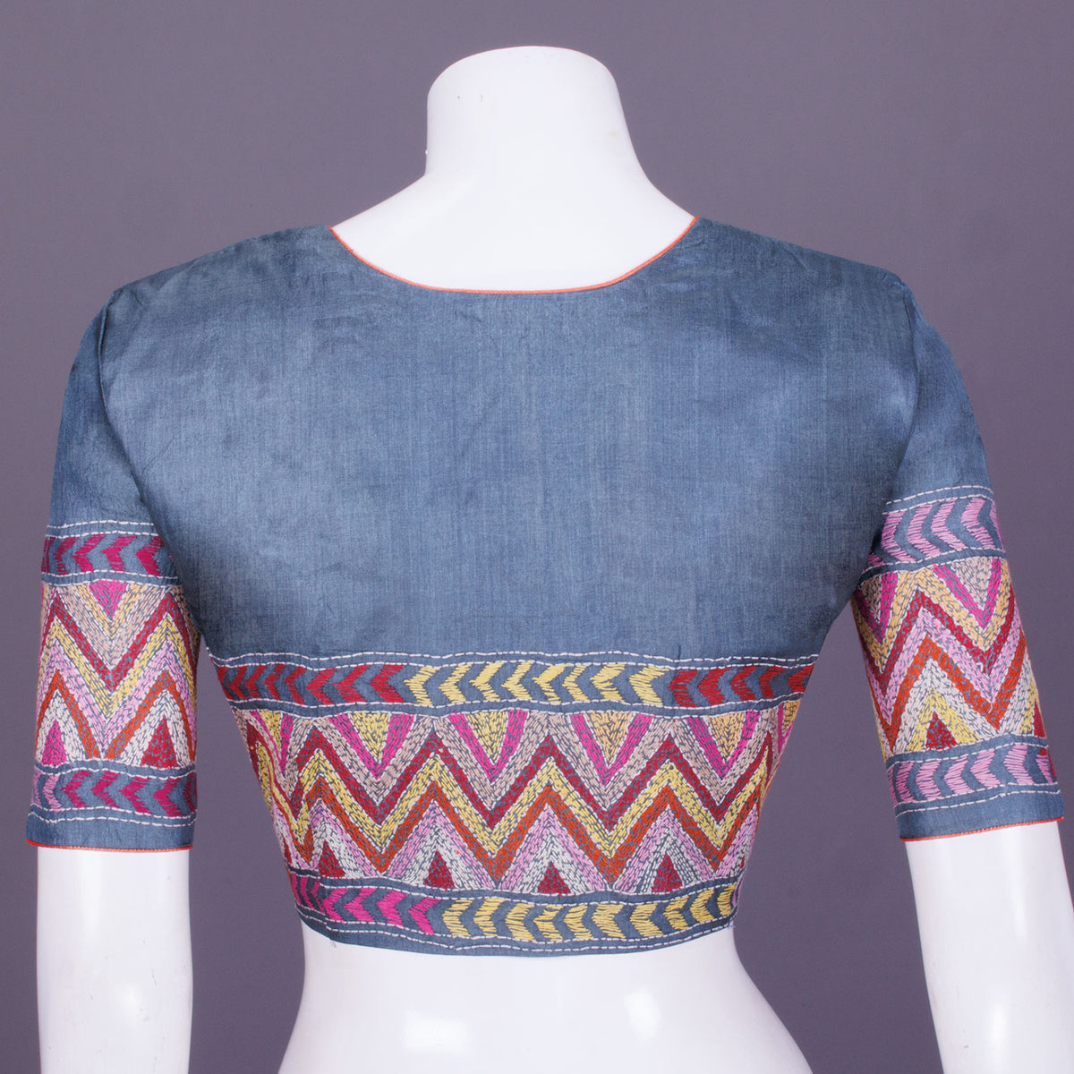 Grey Kantha Embroidered Tussar Blouse 10069588 – Avishya.com