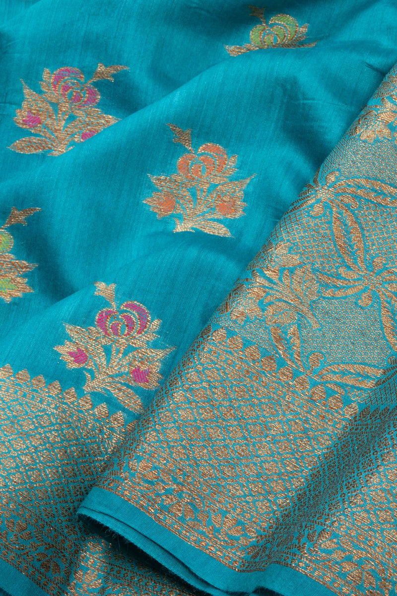 Blue Handloom Banarasi Muga Silk Saree 10074273 – Avishya.com