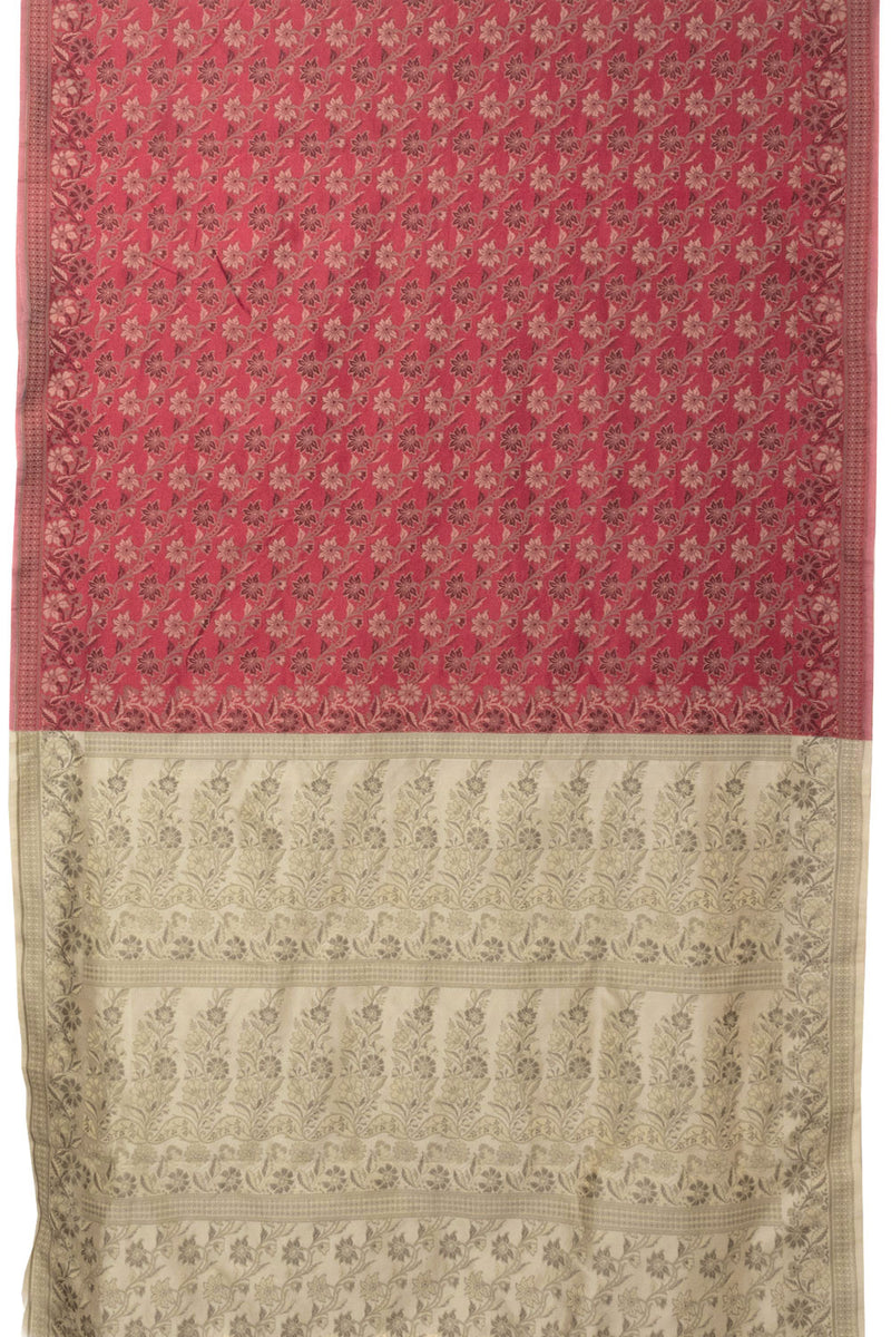 Red Handloom Himroo Silk Cotton Saree | Avishya.com