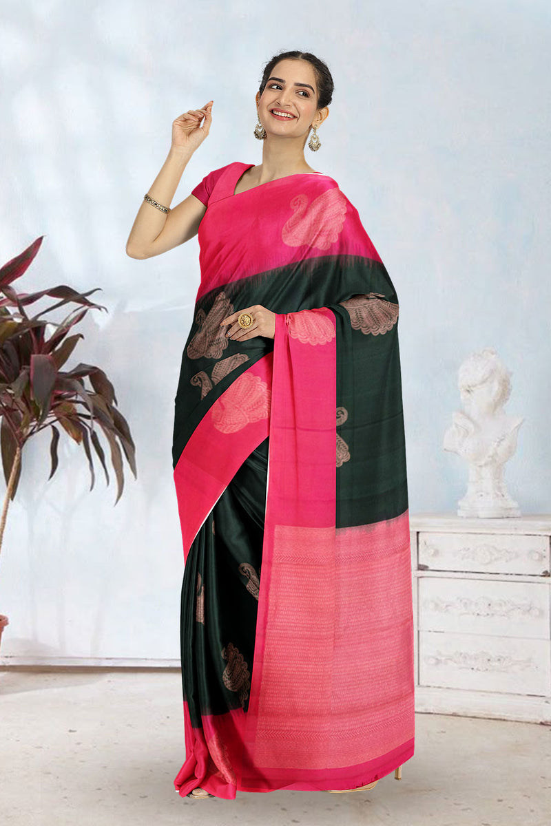 Dark Jungle Green Handloom Kanjivaram Soft Silk Saree 10063771 ...