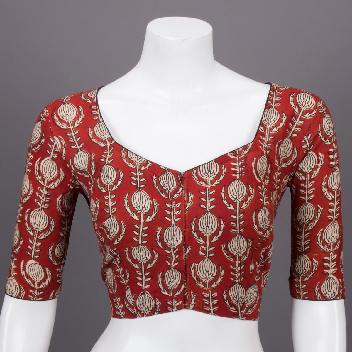 Red Hand Block Printed Cotton Blouse 10073301 – Avishya.com