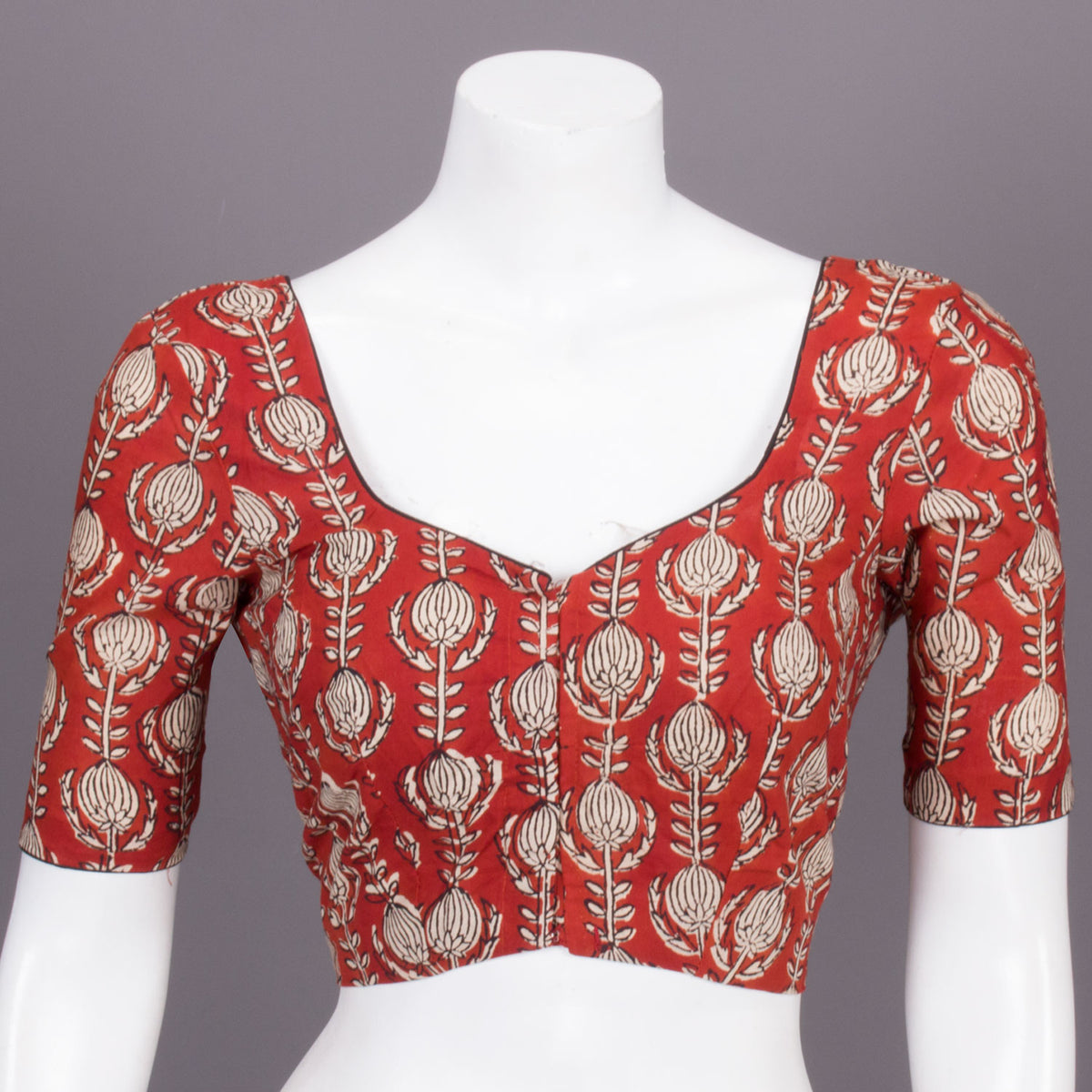 Red Hand Block Printed Cotton Blouse 10073313 – Avishya.com