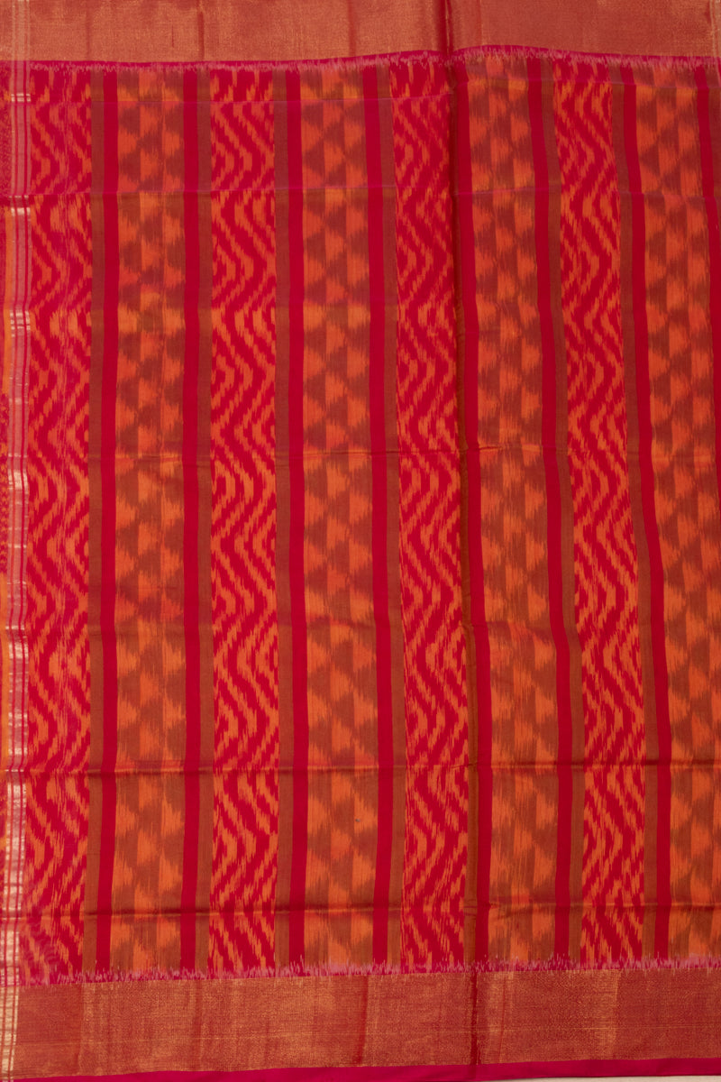 Deep Coral Pink Chinnalampatti Ikat Silk Cotton Saree With Paisley Des ...